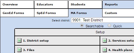 How do I setup a district for MA? [SpEd Forms Documentation]